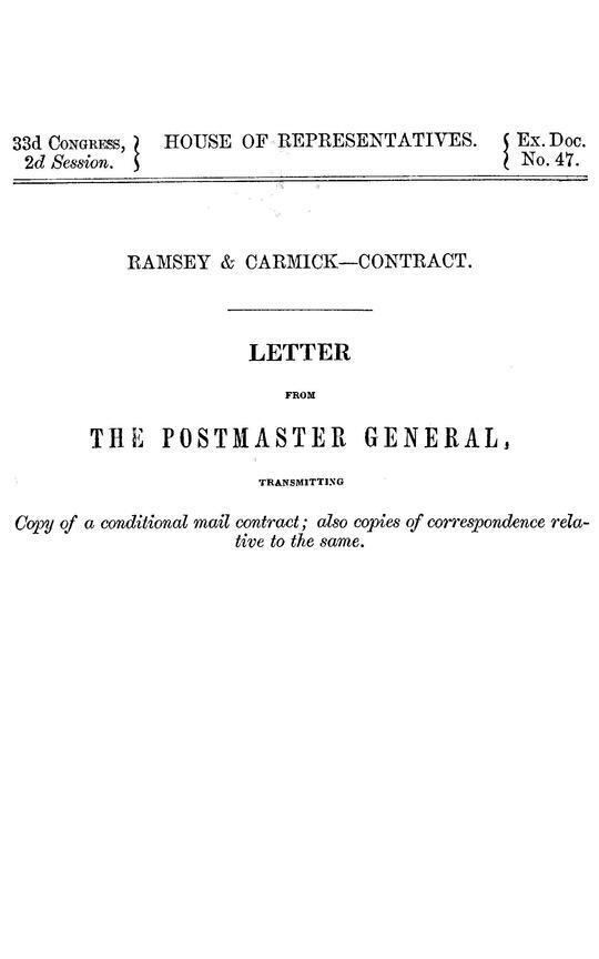 Ramsey & Carmick, contract. Letter from the Postmaster General by ...
