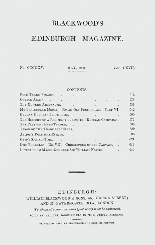 Blackwood's Edinburgh Magazine, Vol. 67, No. 415, May, 1850 by Various ...
